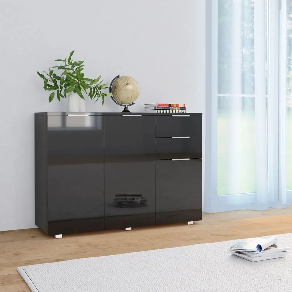 Příborník černý s vysokým leskem 107x35x80,5 cm 283719