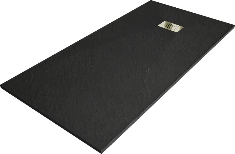 Mexen Hugo, obdélníková sprchová vanička SMC 170 x 90 cm, černá, zlatá krytka, 42709017-G
