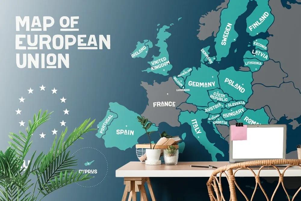 Tapeta naučná mapa s názvy zemí EU - 450x300 cm