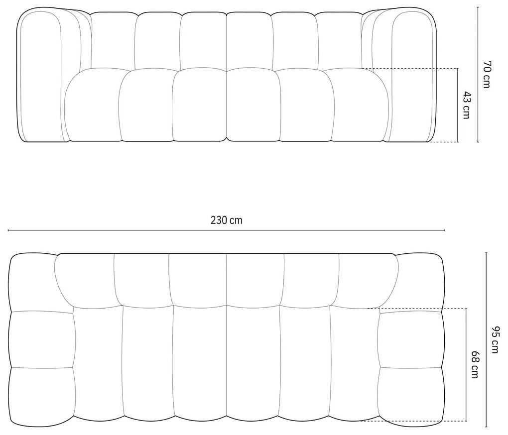 MUZZA Třímístná pohovka pauline 230 cm samet šedá