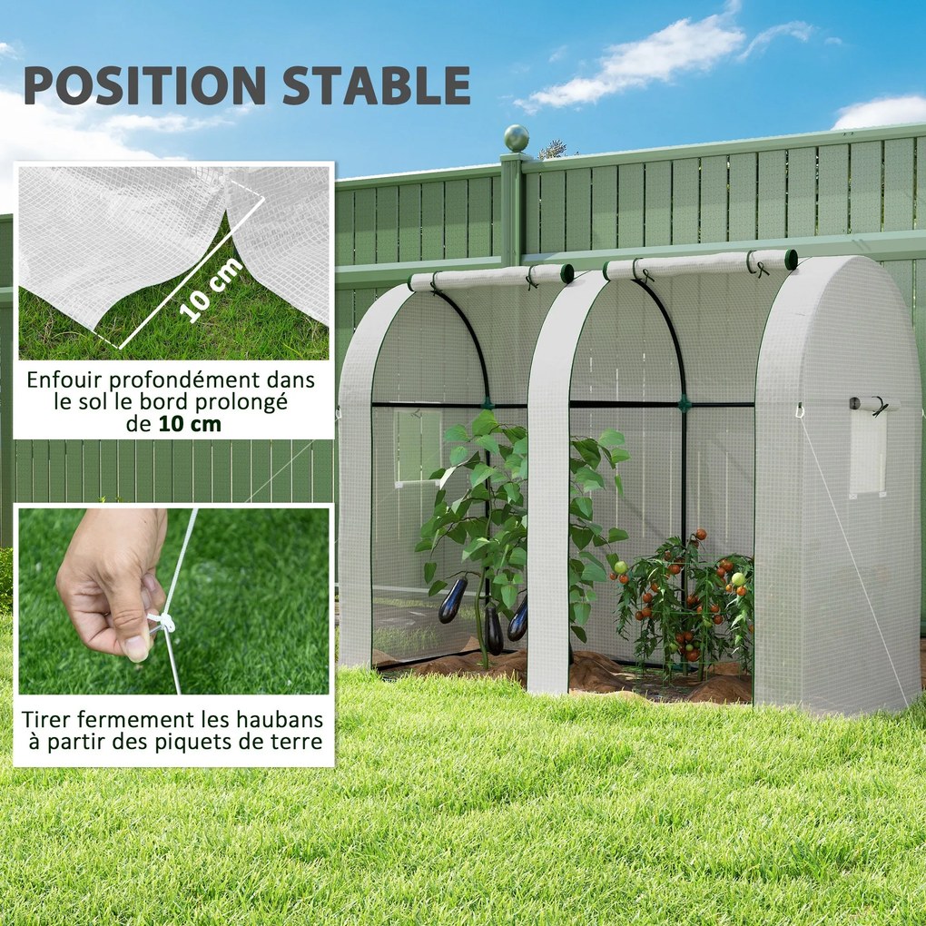 Zahradní skleník Outsunny 1,8 m² pro rajčata, rozměry 1,85D x 0,9Š x 1,5V m, 2 posuvné zipové dveře, 4 rolovací okna, ocel, PE, vysoká hustota 135 g/…