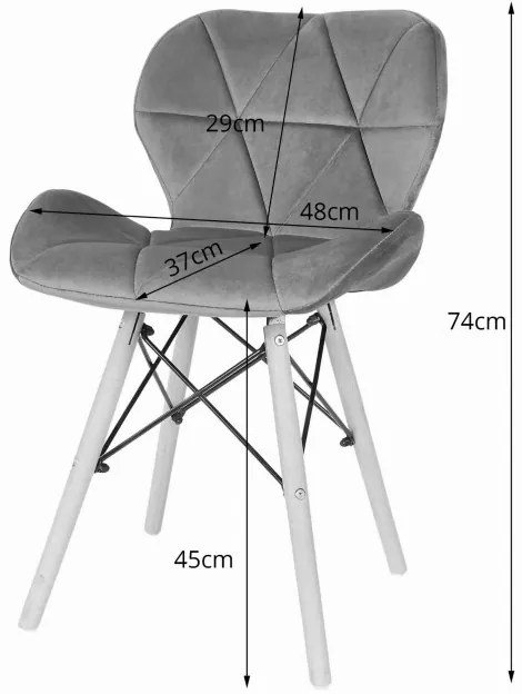 Set tří jídelních židlí LAGO samet šedé (hnědé nohy) (3ks)
