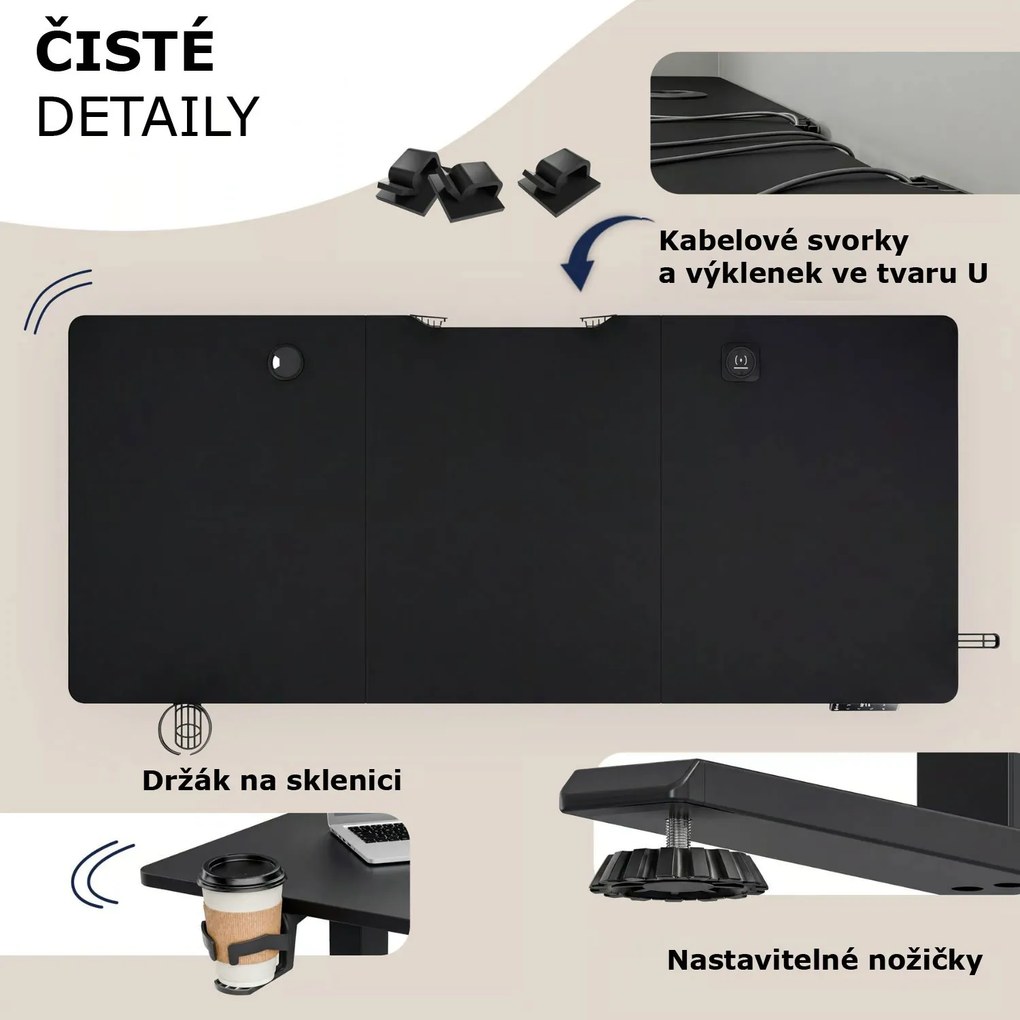 Výškově nastavitelný kancelářský stůl FLEXI, 160x70x72-117cm, černá Casaria