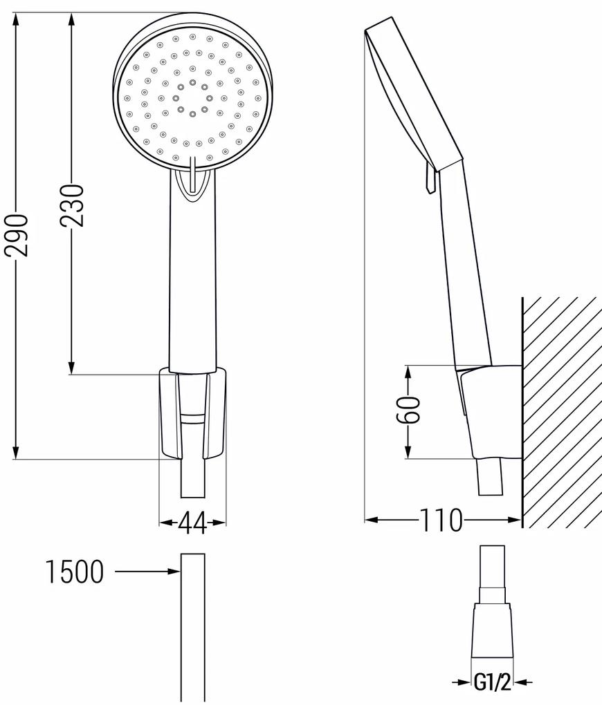 Mexen příslušenství - 1-bodový ruční sprchový set R-75, černá, 785755052-70