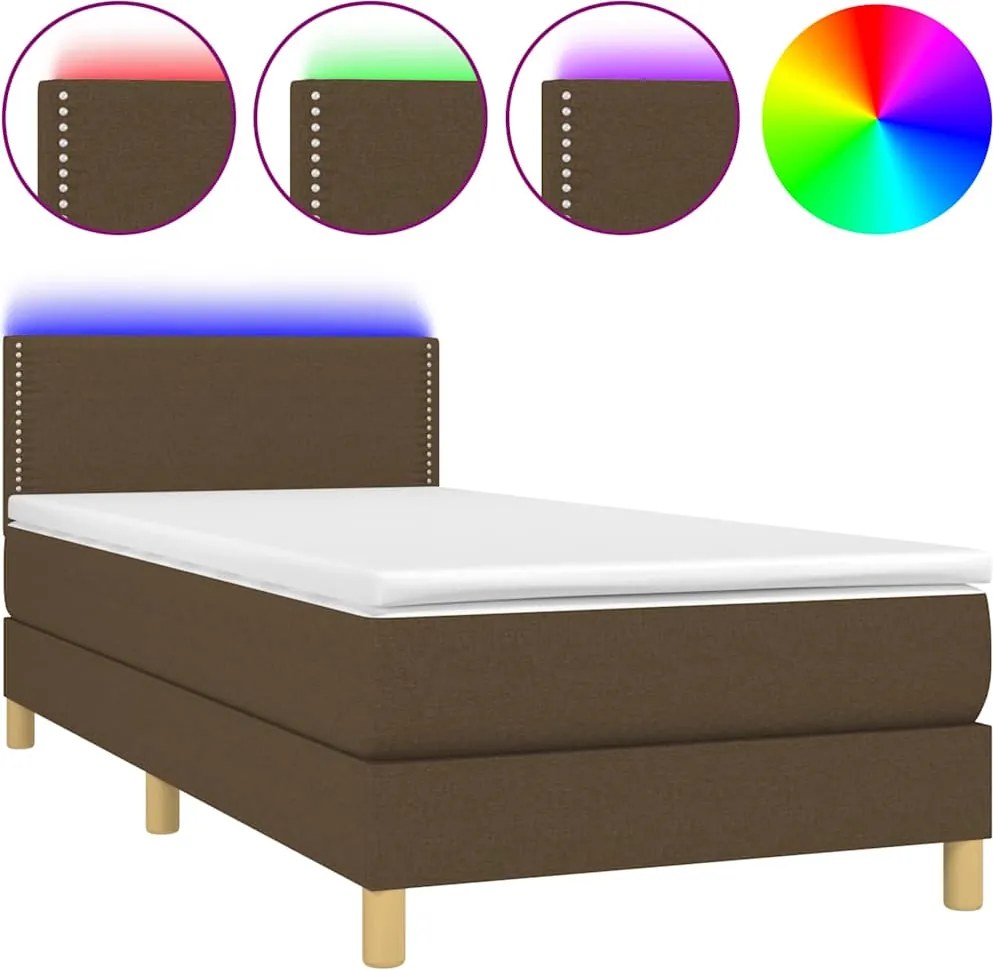 Box spring postel s matrací a LED tmavě hnědá 100x200 cm textil 3133616