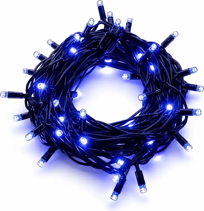Easy fix LED světelný řetěz, 5 m, venkovní, modrý, 50 diod, černý kabel, IP67