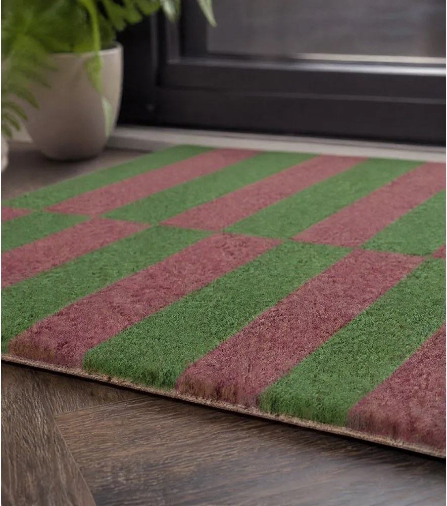 Rohožka z kokosového vlákna 40x60 cm Pink & Green Half Stripes – Artsy Doormats