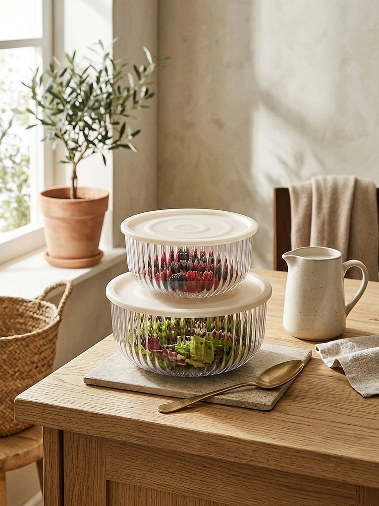 Sinsay - Žebrované nádoby na potraviny s průhlednými víčky 2 pack - clear