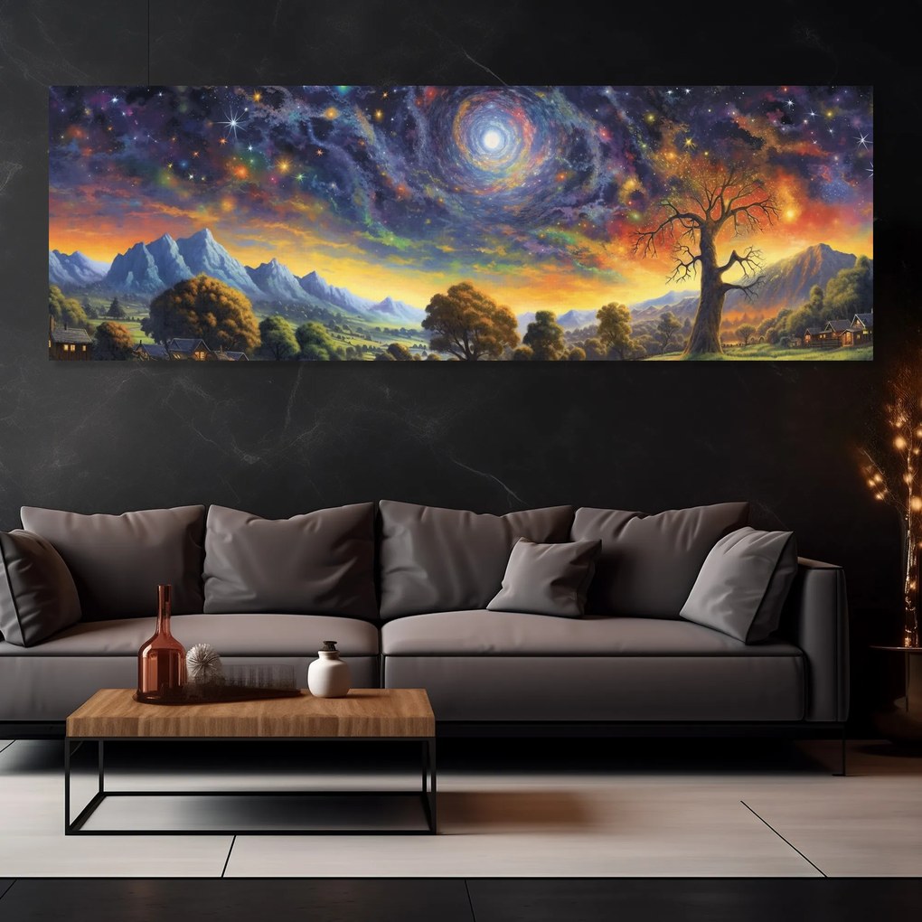 Obraz na plátně - Krajina s magickou noční oblohou FeelHappy.cz Velikost obrazu: 210 x 70 cm