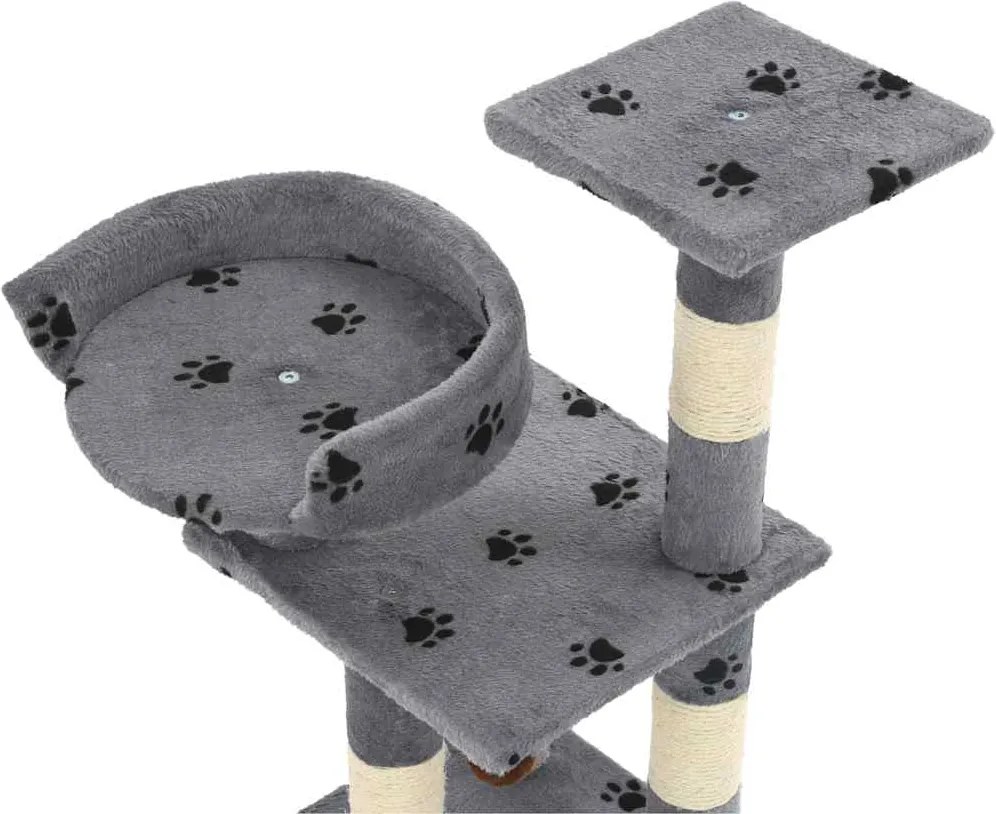 Škrabadlo pro kočky se sisalovými sloupky 65 cm šedé s tlapkami 170608