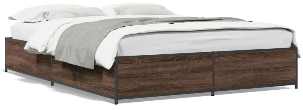 Rám postele hnědý dub 140 x 190 cm kompozitní dřevo a kov - Default Title