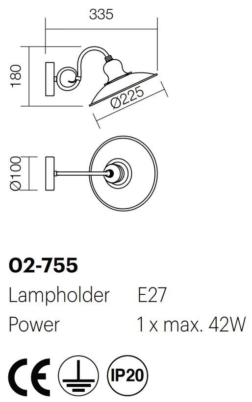 Incanti Retro nástěnné svítidlo Lena 02, ø 22,5 cm