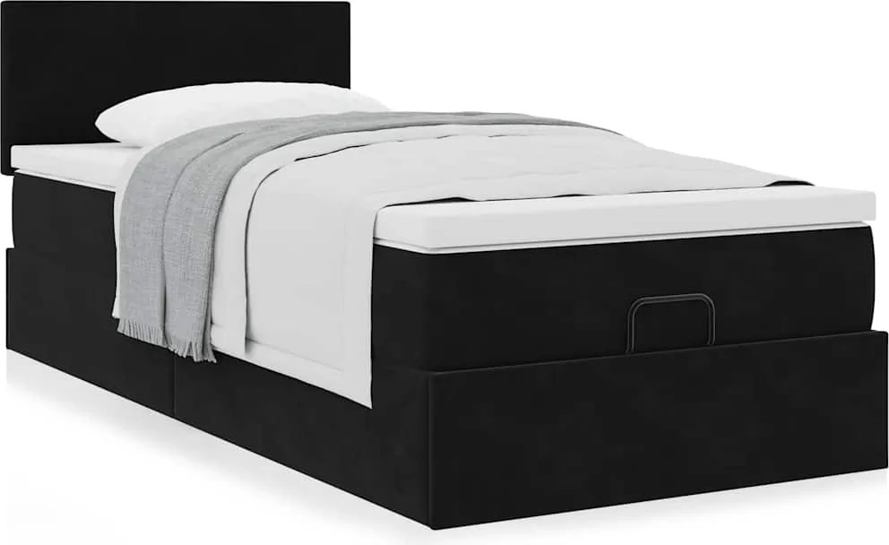 Osmanský rám postele s matrací černá 100x200cm samet 3311683