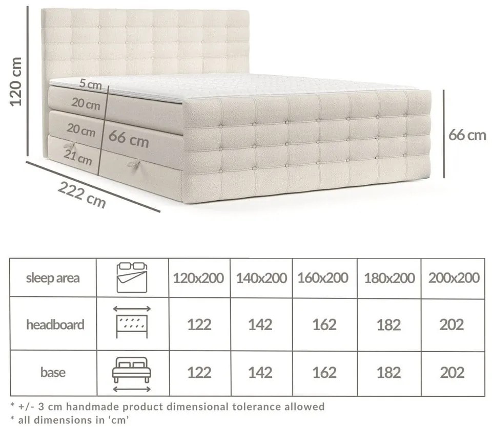Krémová boxspring postel s úložným prostorem 160x200 cm Blend – Maison de Rêve