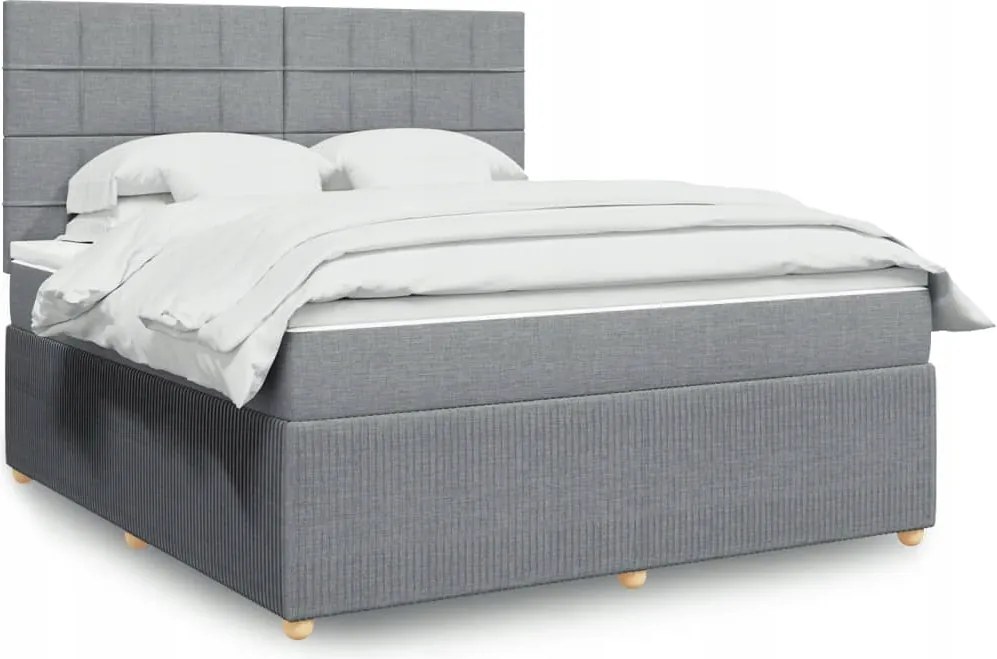 Box Spring Postel S Matrací Textil Světle Šedá Blok se čtverci 180 x 200