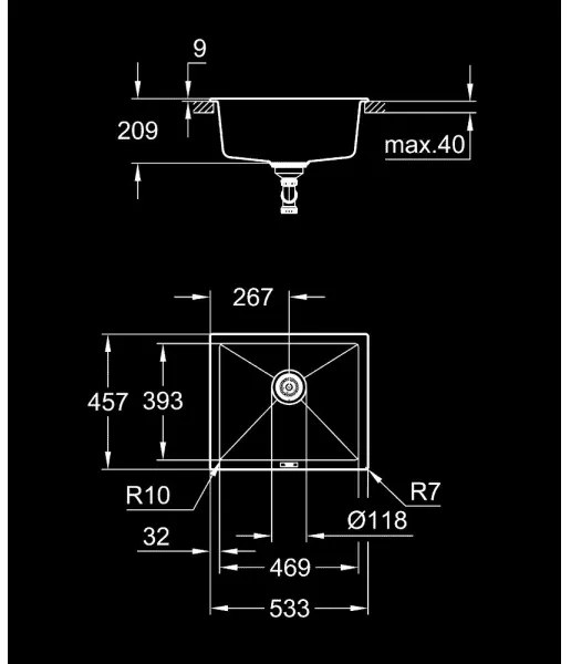 GROHE 31654AP0 - Dřez K700U 533 × 457 mm černý granit/černá