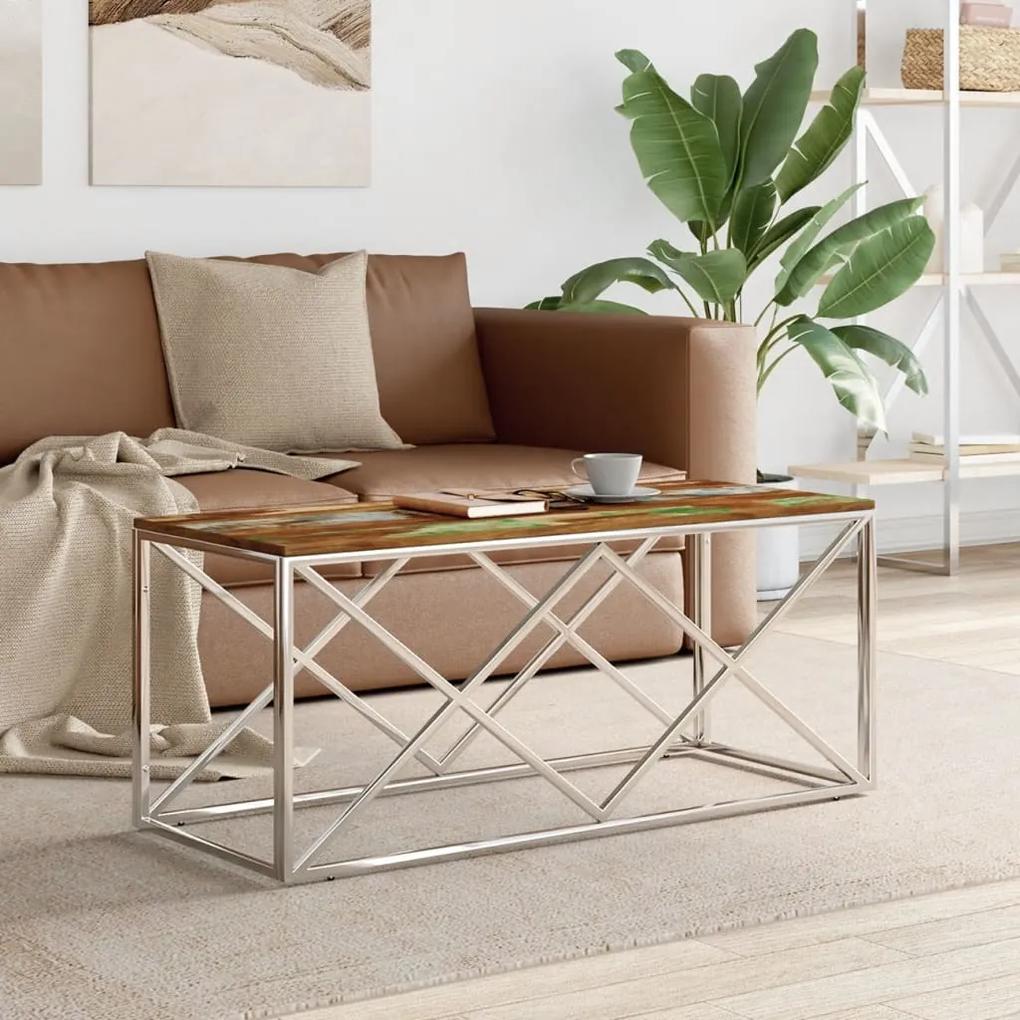 vidaXL Konferenční stolek nerezová ocel a masivní recyklované dřevo [349967] Barva: Stříbrná