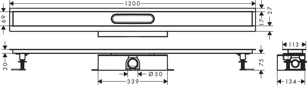 Hansgrohe uBox universal, úplná sada pro standardní instalaci - 1200 pro vrchní sady sprchových žlabů, HAN-56027180