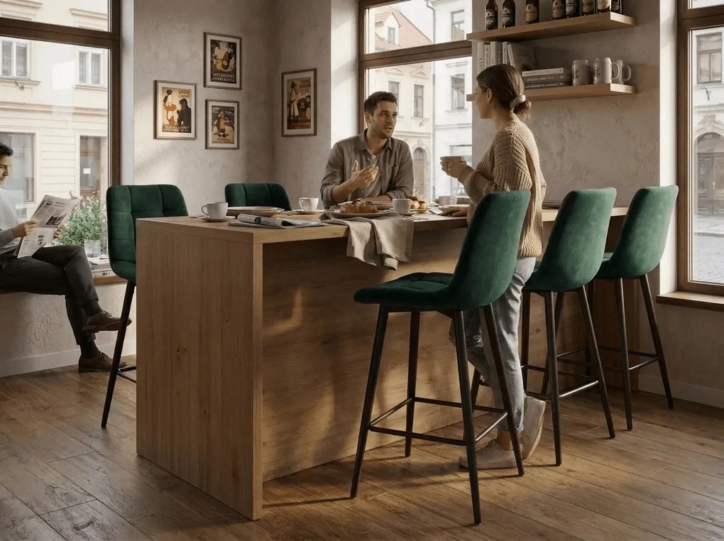 Barová židle CHIC VELVET s černými nohami, tmavě zelená
