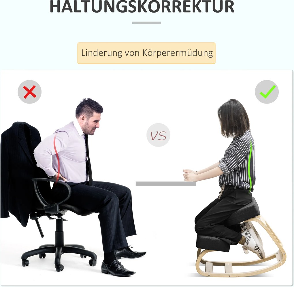 Ergonomická klečící židle Vinsetto s rámem z březového dřeva, molitanovým a polyesterovým polstrováním pro domácnost a kancelář, černá