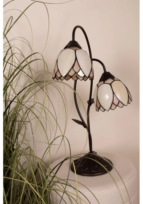 Stolní lampa Tiffany Annabel béžovo hnědá ve tvaru květin – 33x61 cm
