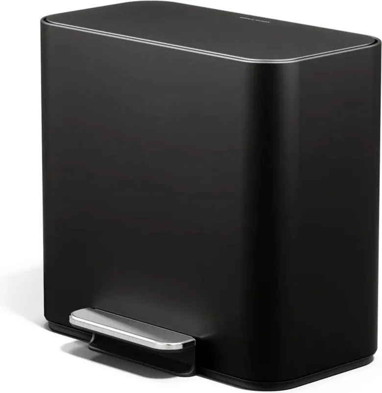 Matně černý ocelový odpadkový koš na tříděný odpad/nášlapný 15 l Dual Mini – simplehuman