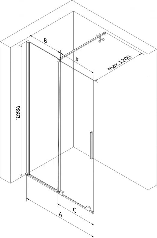 Mexen Velar, sprchová zástěna s posuvnými dveřmi Walk-in 100 x 200 cm, 8mm sklo námraza, chromová, 871-100-000-33-01