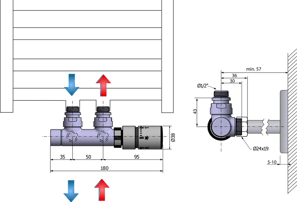 Sapho TWIN připojovací sada ventilů termostatická pro středové připojení 50 mm chrom CP3010S