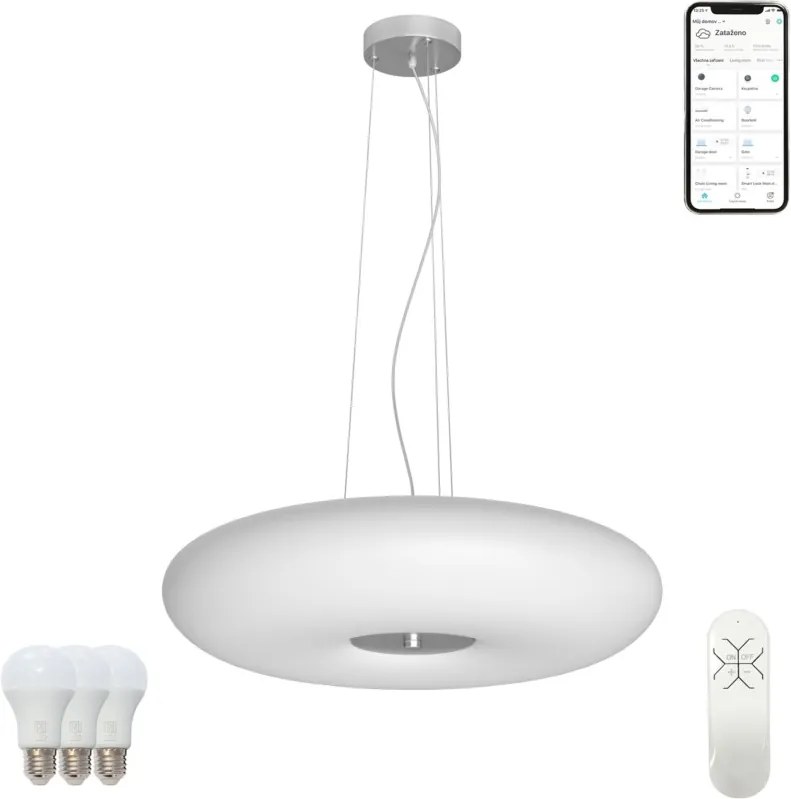 Immax NEO FUENTE závěsné svítidlo bílé sklo 60cm včetně Smart zdroje 3xE27 RGBW Zigbee 3.0