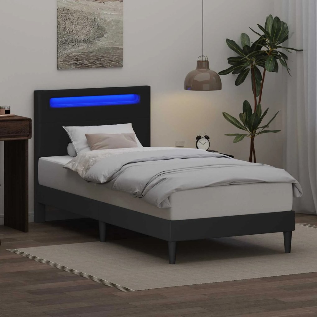 Rám postele s LED pásky s čelo Černá 90 x 190 cm Umělá kůže 3414700