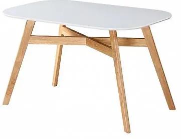 Jídelní stůl, MDF / masivní dřevo, bílá / přírodní, CYRUS