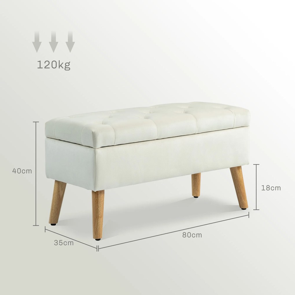 HOMCOM Úložná Lavice, Úložný Truhla, S Víkem, Sametový Efekt, Dřevěné Nohy, Nosnost až 120 kg, do Obývacího Pokoje, Ložnice, Předsíně, 80 x 35 x 40 c…