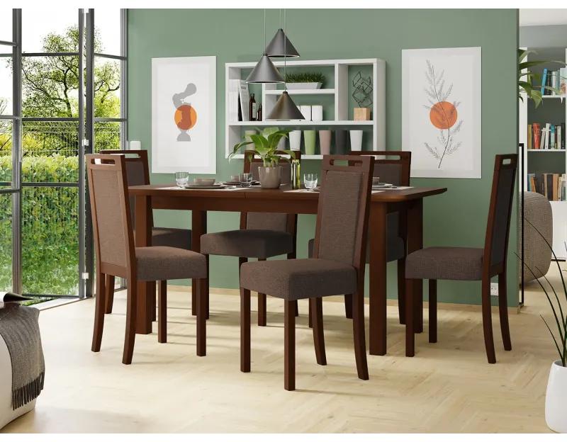 Rozkládací jídelní stůl se 6 židlemi AL10, Barva dřeva: ořech, Potah: Hygge D20