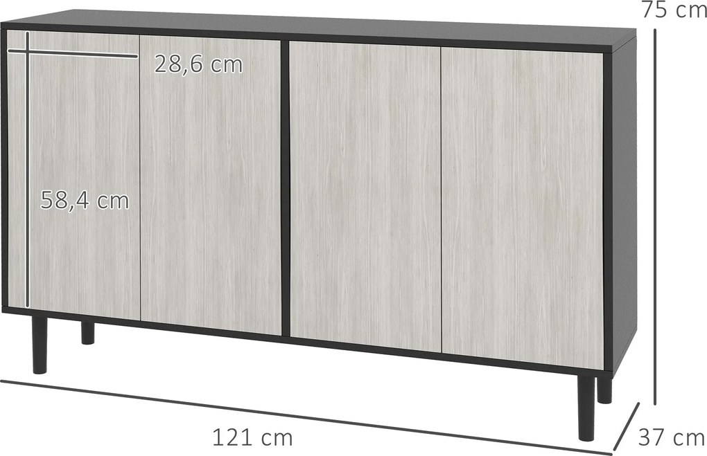 HOMCOM Kuchyňská Skříňka s Úložným Prostorem - 2 Skříňky s Nastavitelnými Policemi, 121 x 37 x 75 cm, Černá a Šedá