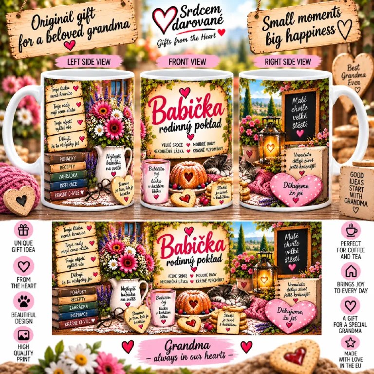 Hrnek pro babičku Babička – rodinný poklad | Dárek od vnoučat 300 ml