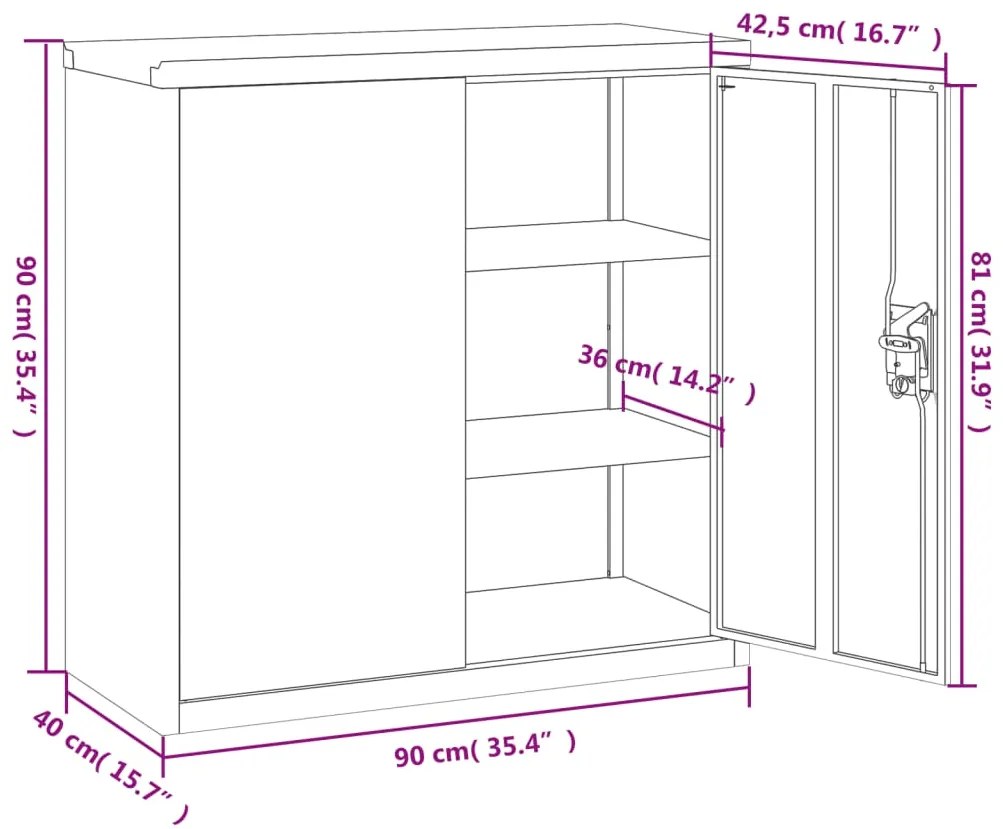 vidaXL Marketos Kancelářská skříň se 2 dvířky šedá 90 cm ocelová