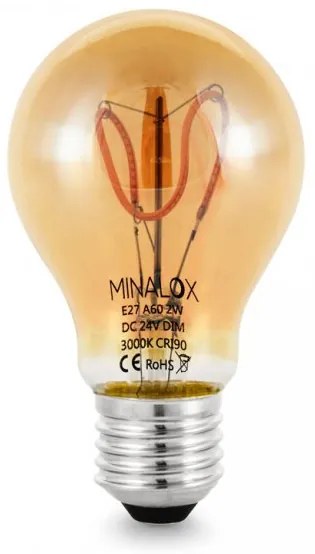 Stmívatelná led žárovka minalox a60fsg e27/2w/24v 3000k