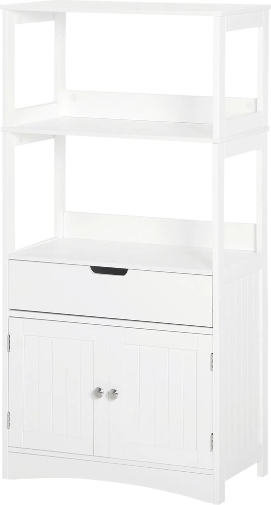 Kleankin Koupelnová skříňka se 3 policemi, šuplíkem a 2 dveřmi – Moderní skříňka na podlaze pro kuchyň, ložnici a obývací pokoj 60x33x122,5 cm Bílá |