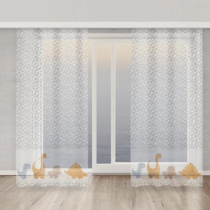Textilesland Záclona s 3D foto potiskem FABULOUS DINOSAURS 1: s kroužky / obyčejnými kroužky (vnitř. šiř. 40 mm)