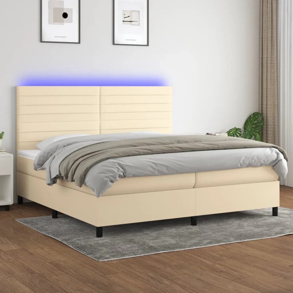 Box spring postel s matrací a LED krémová 200x200 cm textil 3134986
