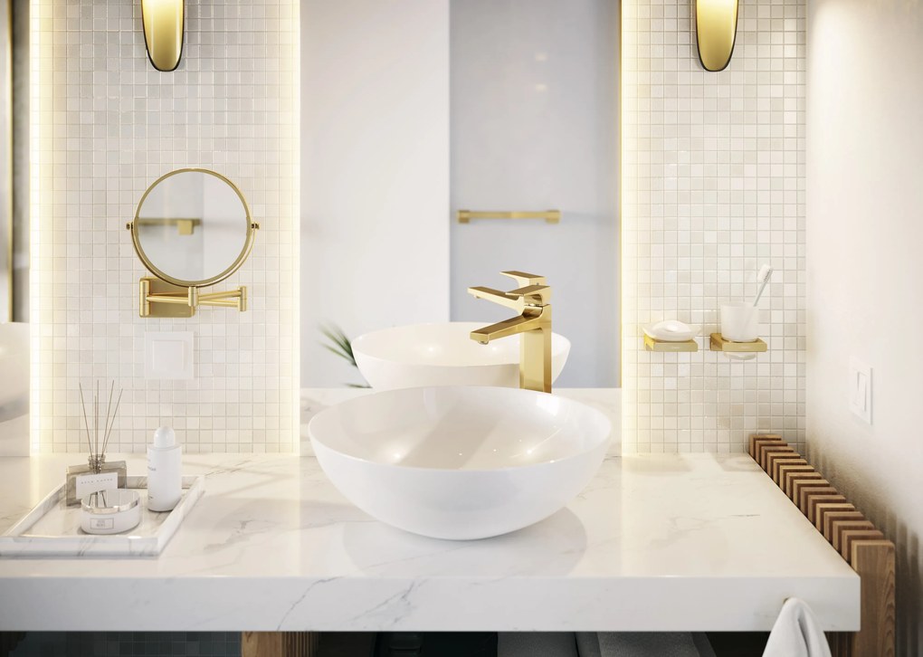 Hansgrohe AddStoris, kosmetické zrcadlo Ø 188 mm, leštěný vzhled zlata, HAN-41791990