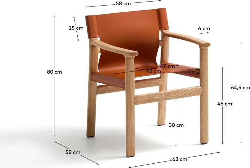 Koňakově hnědá jídelní židle s područkami z jasanového dřeva Jan – Kave Home