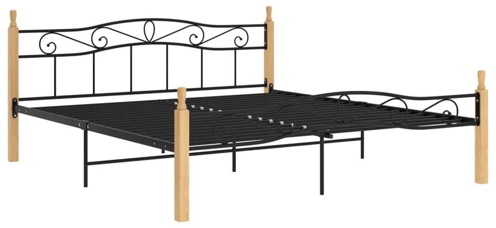 Rám postele černý kov a masivní dubové dřevo 200 x 200 cm,  324917 HangarStore.cz
