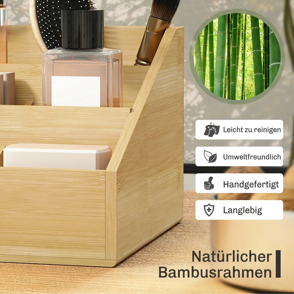HOMCOM Stolní organizér Kancelářský box se 2 zásuvkami pro pořádek a organizaci, přírodní, D33 x Š20,5 x V15,5 cm