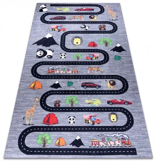 Dywany Łuszczów, Dětský kusový koberec Bambino 2092 Streets cars anthracite, 160x220, vícebarevná, dětský pokoj