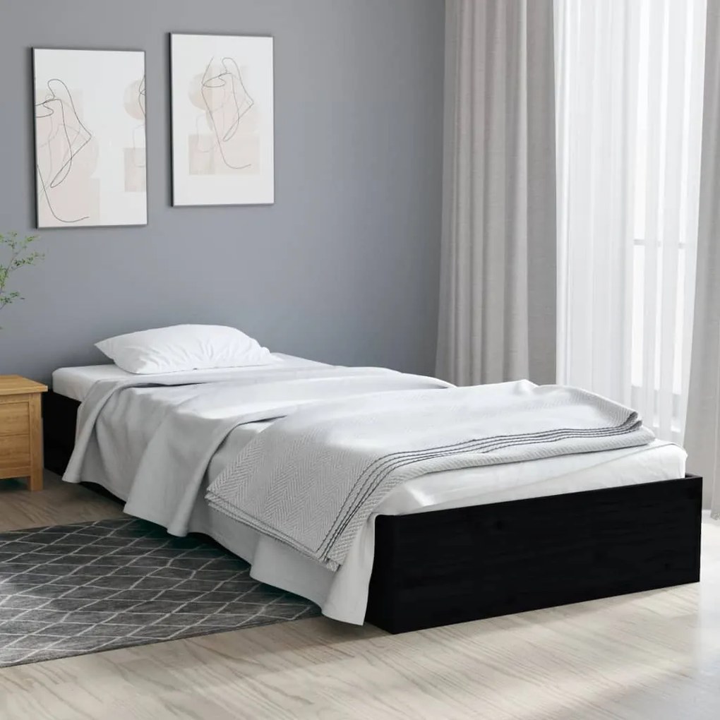 Rám postele černý masivní dřevo 75 x 190 cm malé jednolůžko,  820066