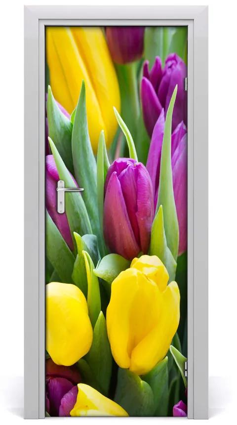 Samolepící fototapeta na dveře barevné tulipány 75x205cm