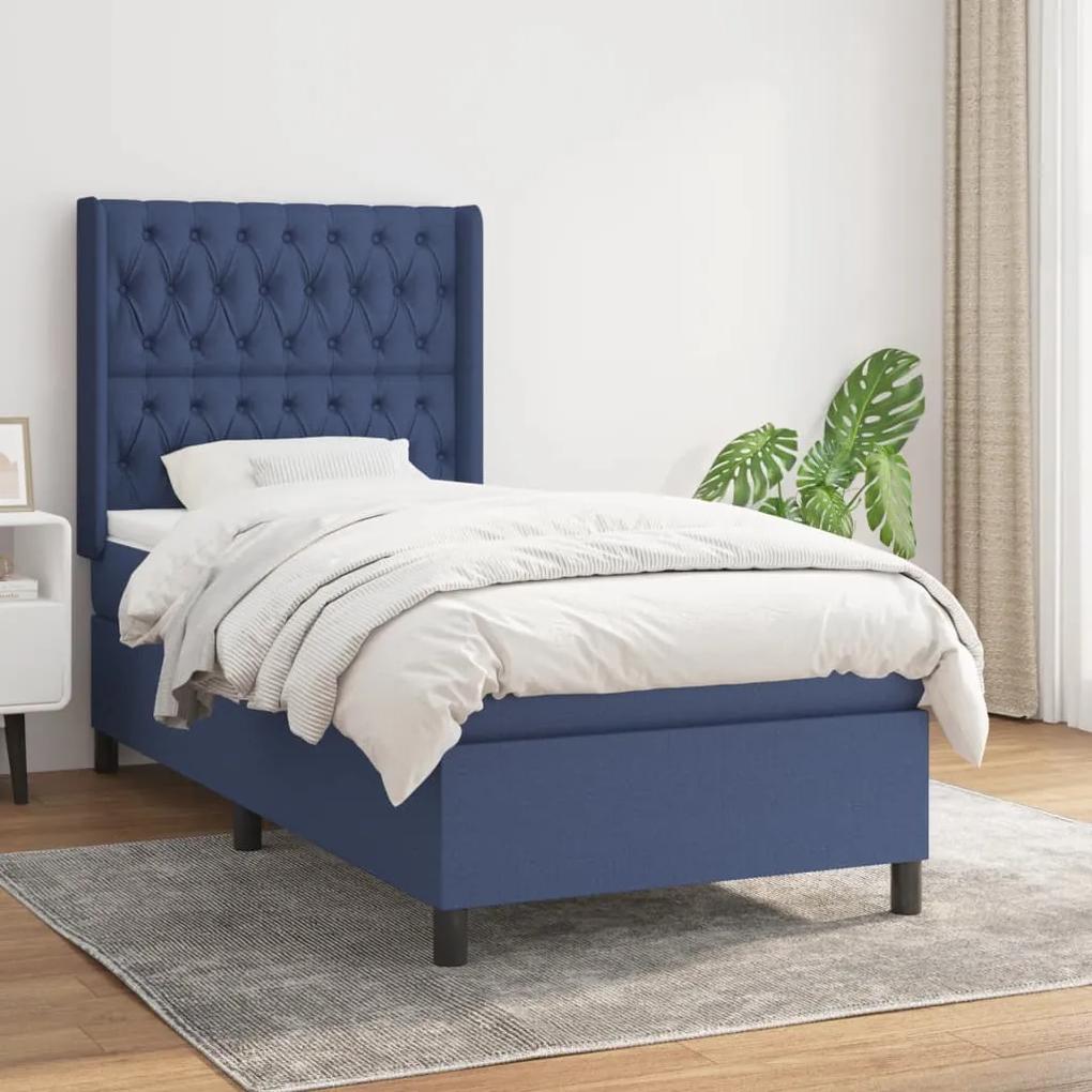 Box spring postel s matrací modrá 90x200 cm textil,  3131647