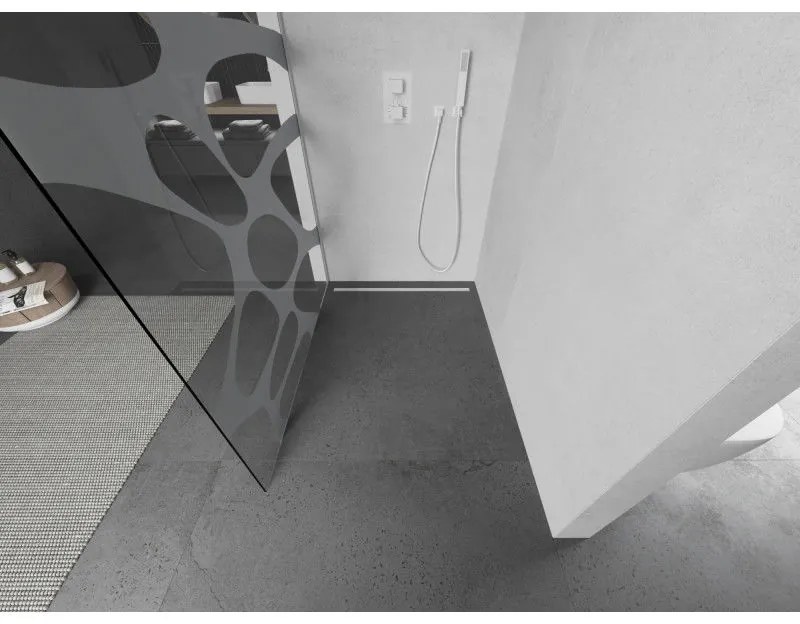 Mexen Kioto, Walk-In sprchová zástěna 70 x 200 cm, 8mm sklo čiré/bílý vzor, bílý profil, 800-070-101-20-97