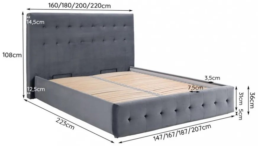 Moderní čalouněná postel PANAMA 108 140x200 cm Terra 2